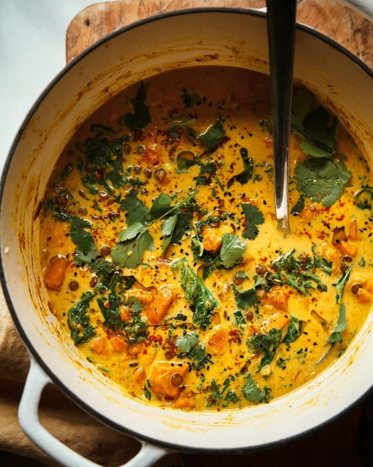 Ginger Sweet Potato & Coconut Milk Stew with Lentils and Kale